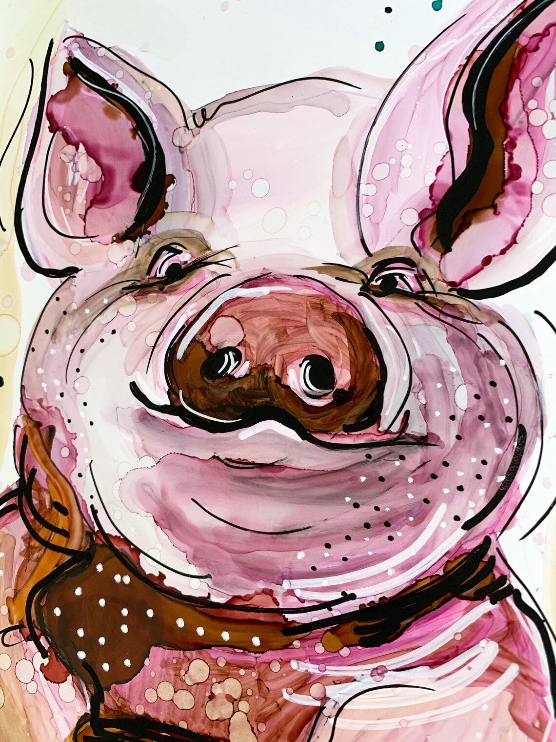 Smug Pig Alcohol Ink Painting on Yupo Paper - Etsy