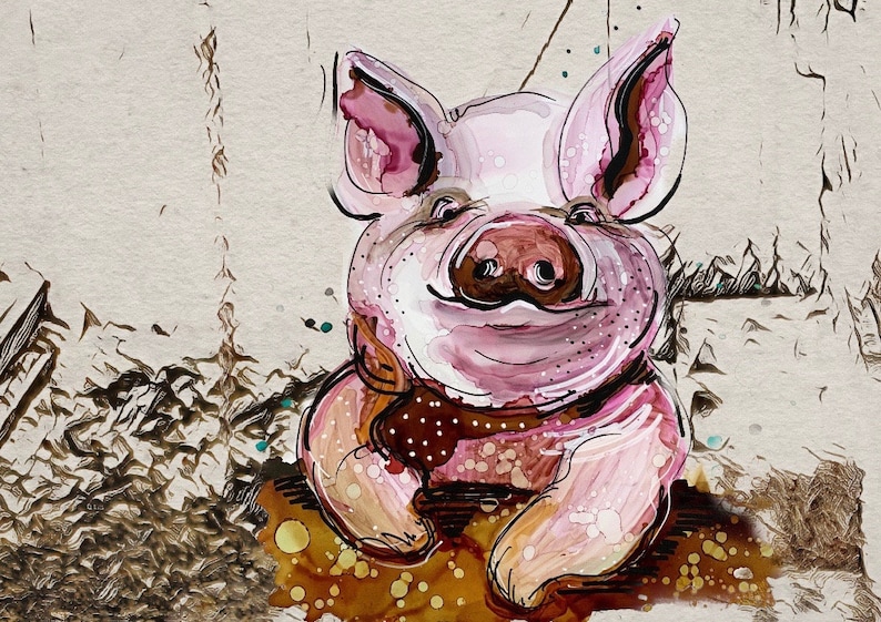 Smug Pig Print of Original Alcohol Ink Painting - Etsy