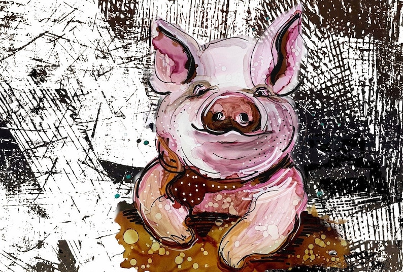 Smug Pig Print of Original Alcohol Ink Painting - Etsy
