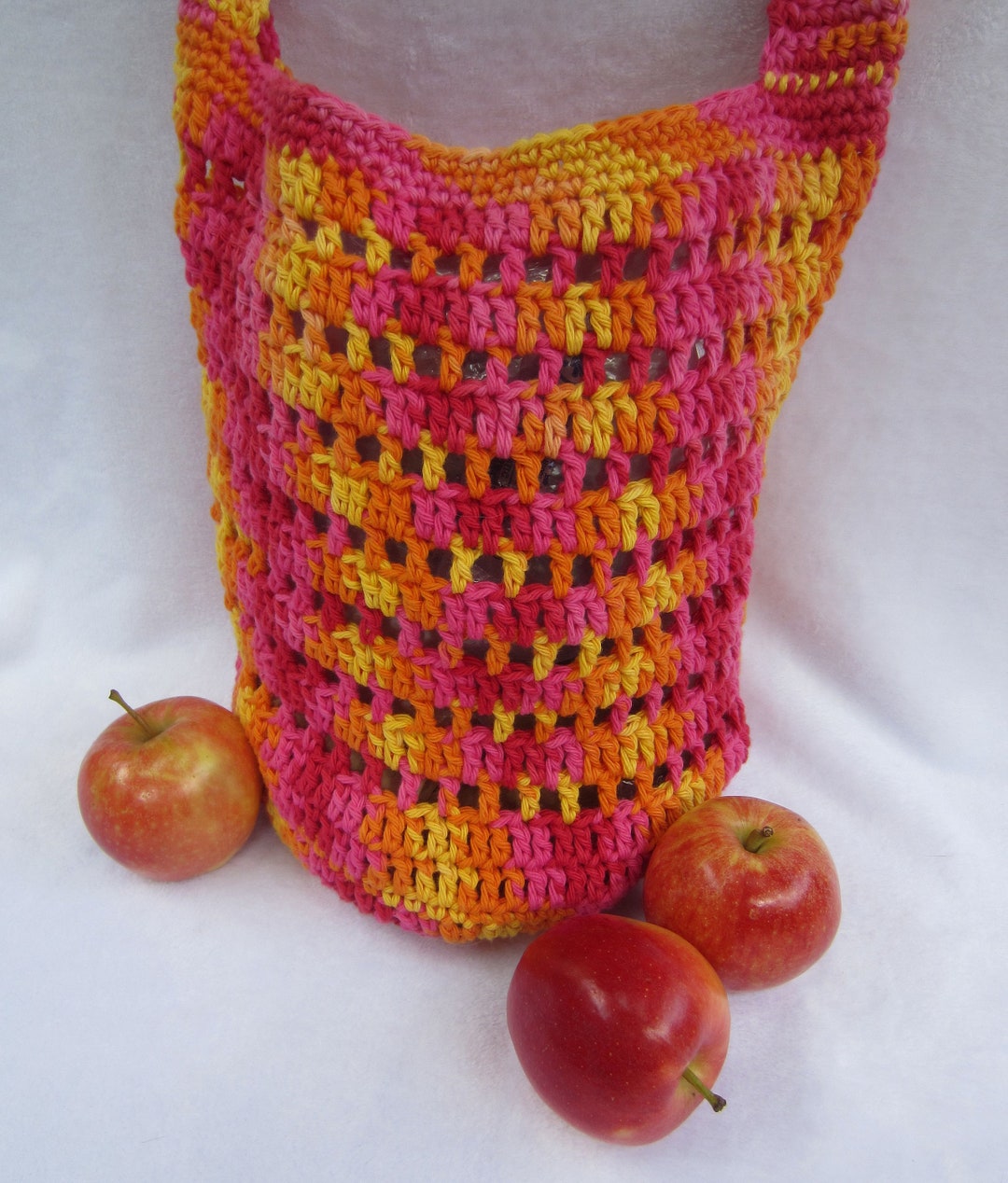 Handmade Crochet Tote Bag; Zesty Reusable Market Bag; Fun Colorful ...