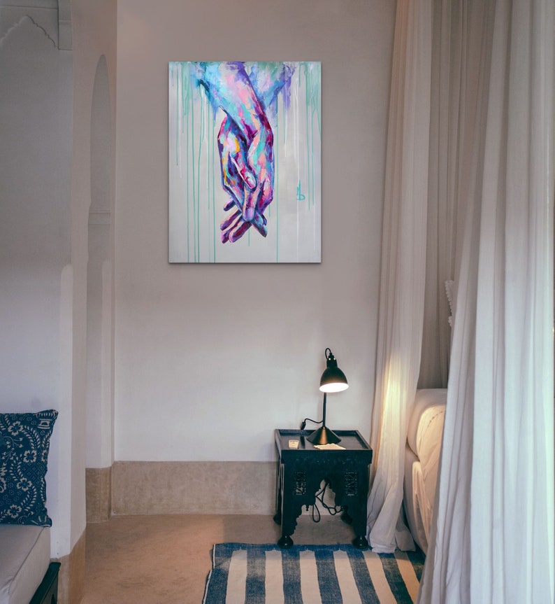 Abstract Wall Art Holding Hands Living Room Wall Art Large - Etsy