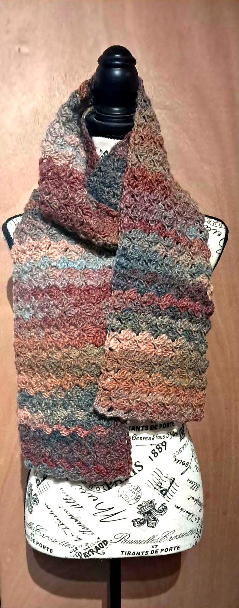 Handmade Crochet Scarf – 70" Textured Shell Stitch, Warm Cranberry Blue ...