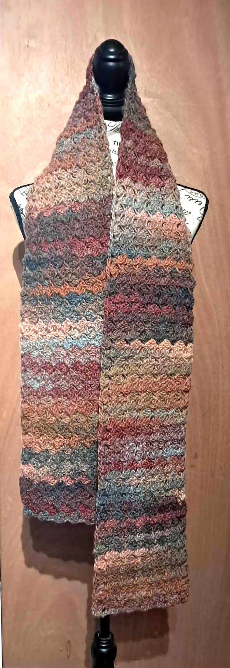 Handmade Crochet Scarf – 70" Textured Shell Stitch, Warm Cranberry Blue ...