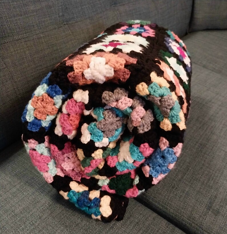 Vintage Style Granny Square Black Multi Color Throw Blanket - Etsy