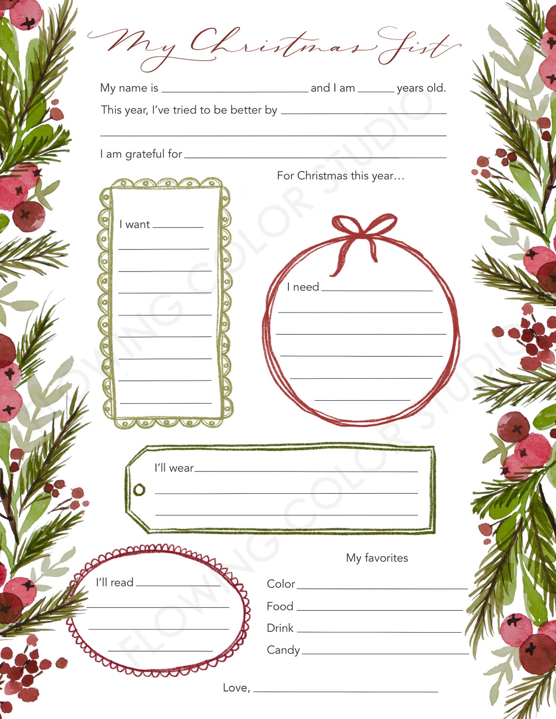 Christmas, Kids Christmas List, Letter to Santa, Printable PDF, Letter ...