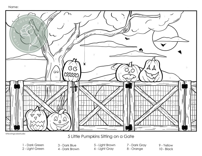 Halloween Printable Coloring Page 5 Little Pumpkins Sitting on a Gate ...