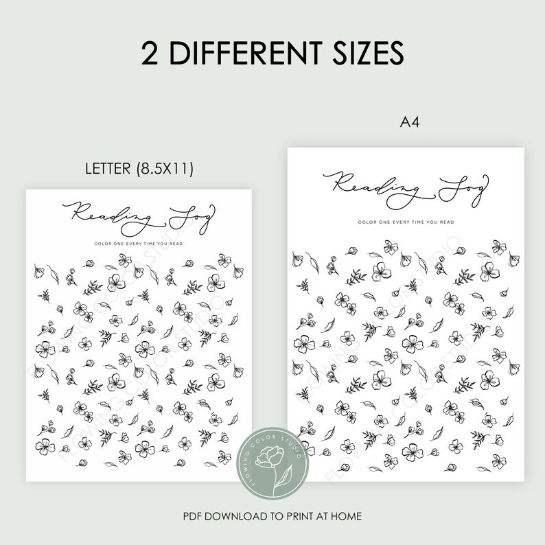 Floral Reading Log Coloring Page Instant Download Printable - Etsy