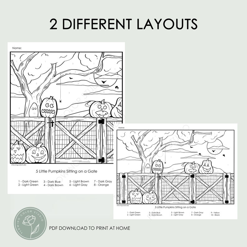 Halloween Printable Coloring Page 5 Little Pumpkins Sitting on a Gate ...