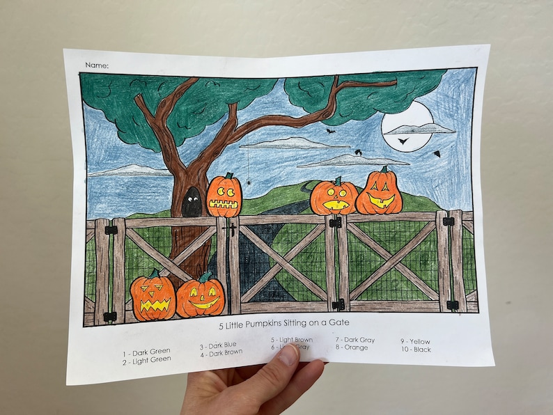 Halloween Printable Coloring Page 5 Little Pumpkins Sitting on a Gate ...