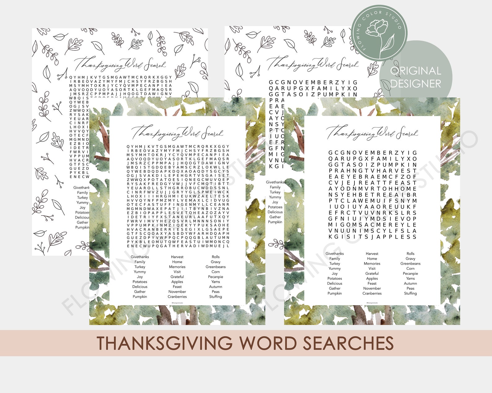 Thanksgiving Printable Activity Word Search Easy and Hard - Coloring ...