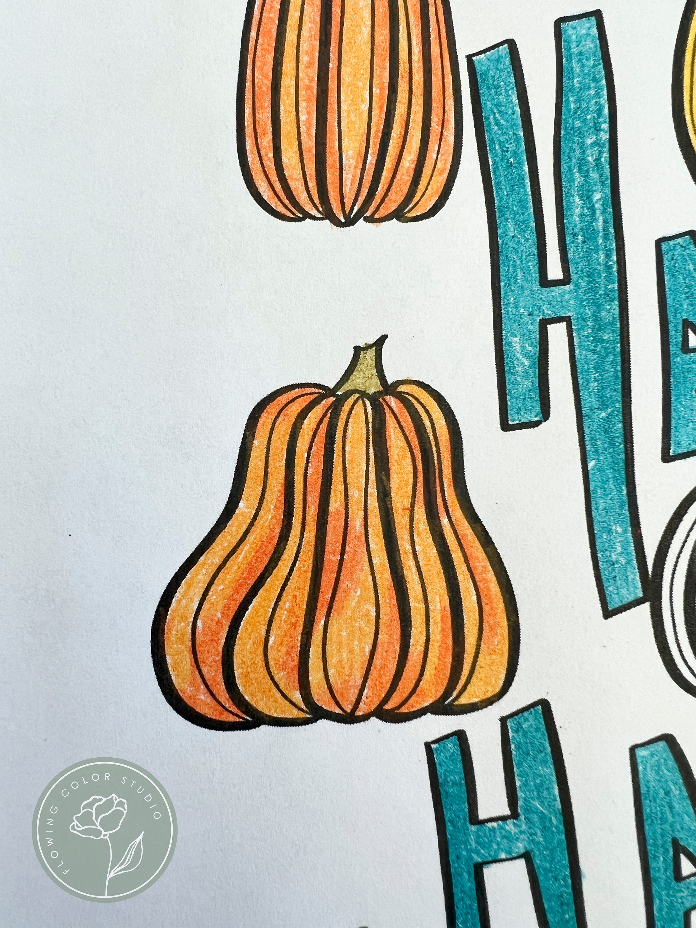 Halloween Printable Coloring Page Happy Halloween in 9 Pumpkins - PDF ...