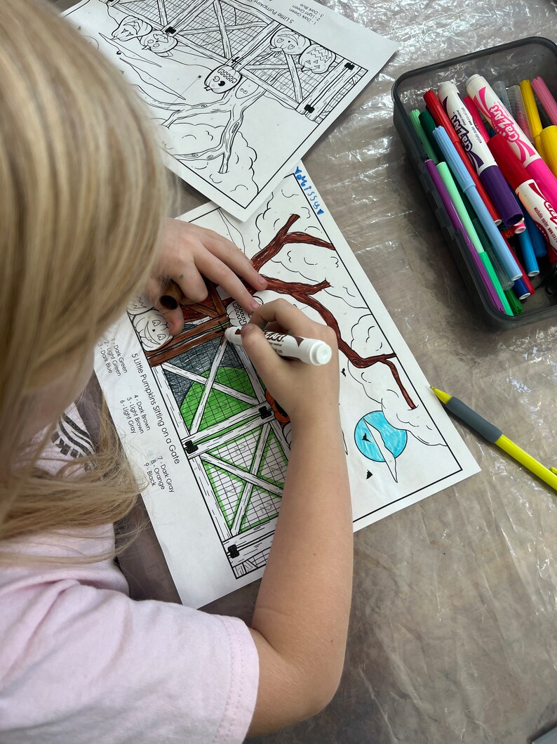 Halloween Printable Coloring Page 5 Little Pumpkins Sitting on a Gate ...