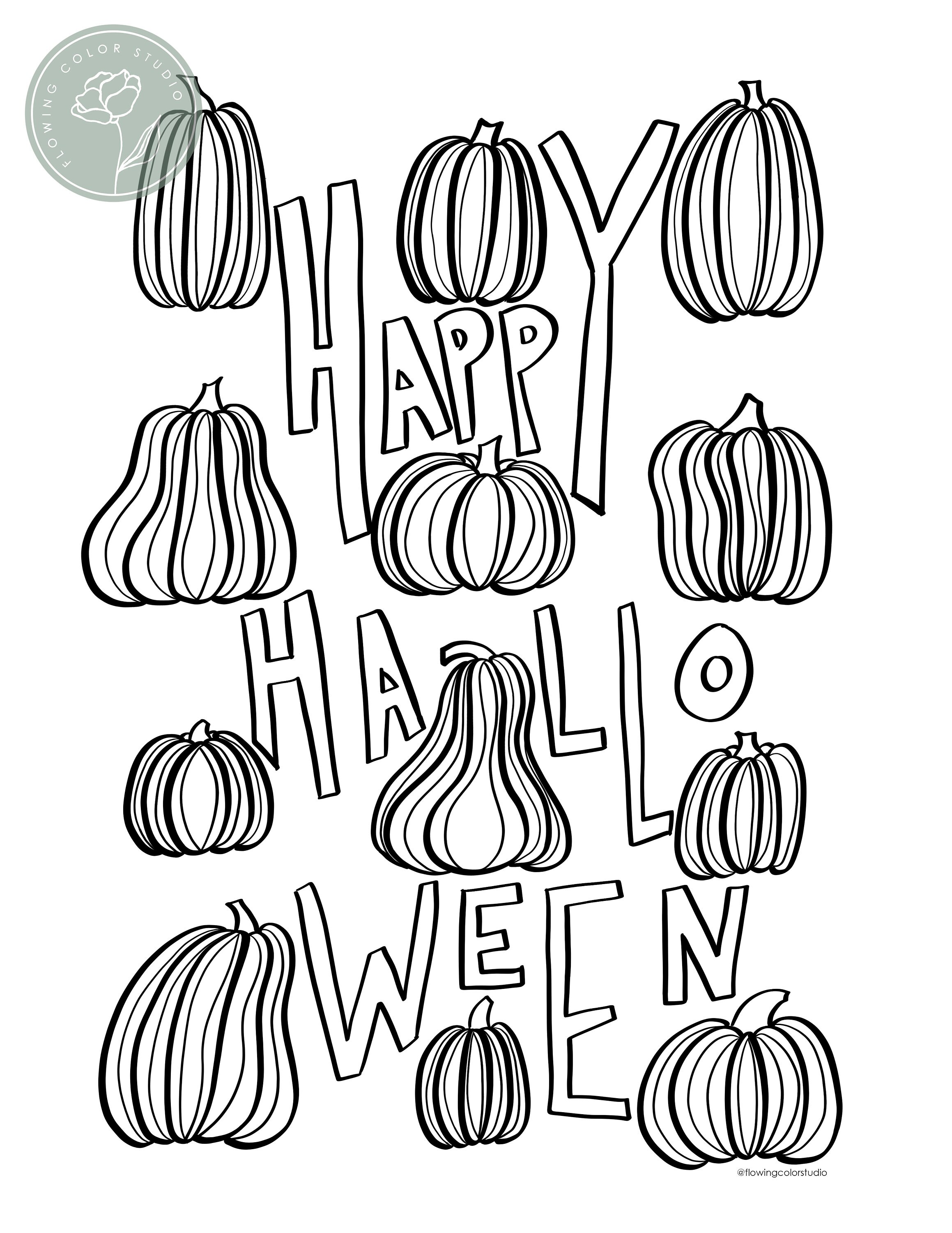 Halloween Printable Coloring Page Happy Halloween in 9 Pumpkins - PDF ...