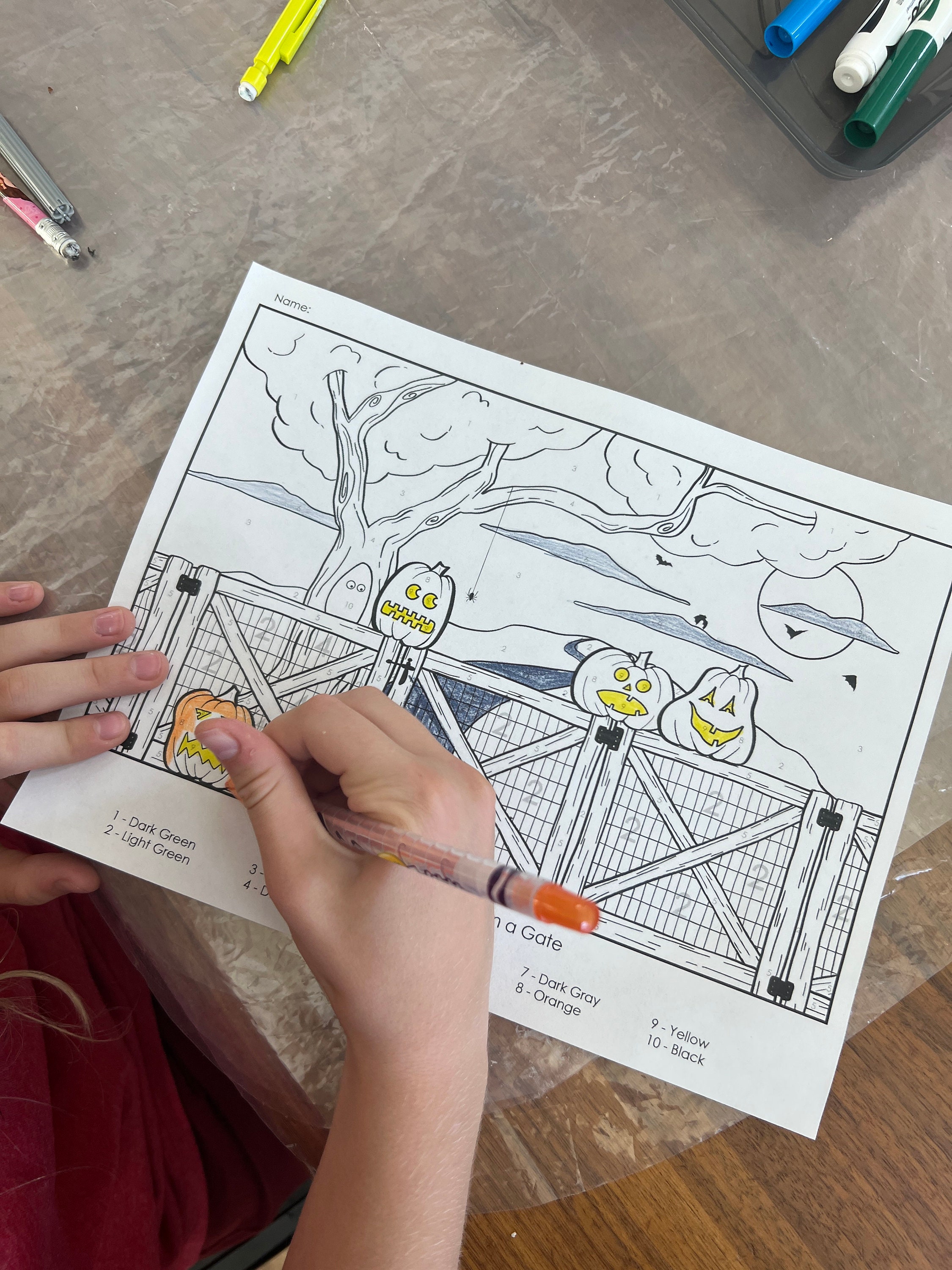 Halloween Printable Coloring Page 5 Little Pumpkins Sitting on a Gate ...