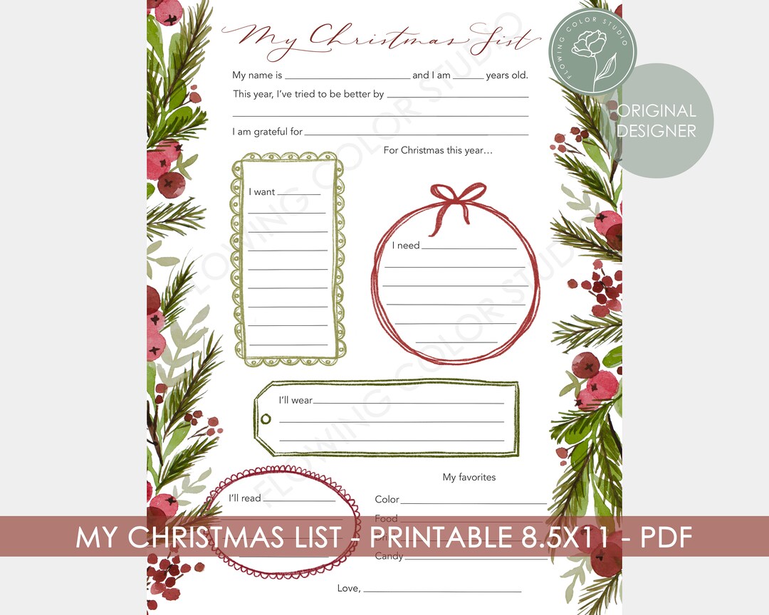 Kids Christmas List, Letter to Santa, Printable PDF, Letter Size - Etsy