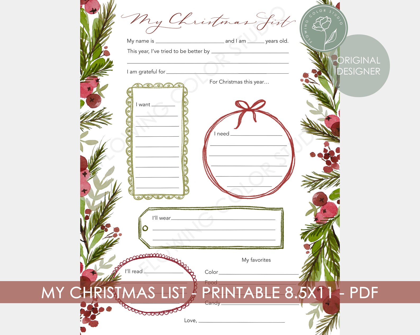 Christmas, Kids Christmas List, Letter to Santa, Printable PDF, Letter ...