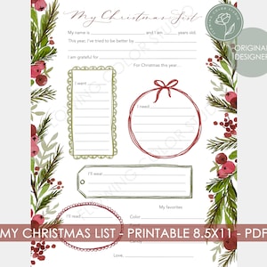 Kids Christmas List, Letter to Santa, Printable PDF, Letter Size - Etsy