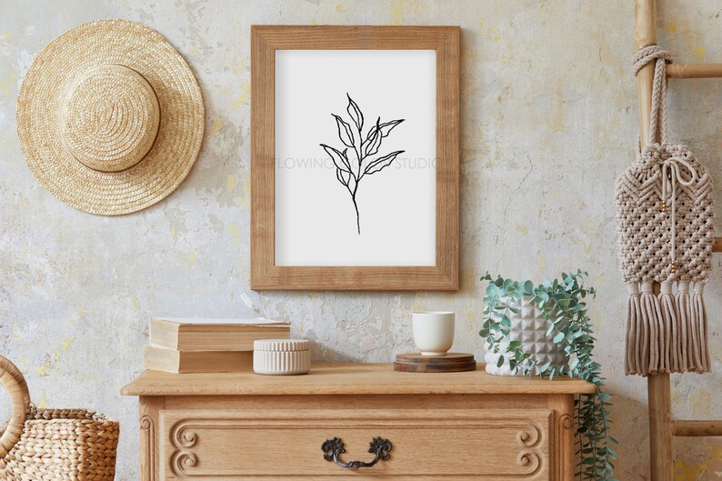 9 Print Bundle - Hand Drawn Dainty Flowers and Leaves - Digital ...