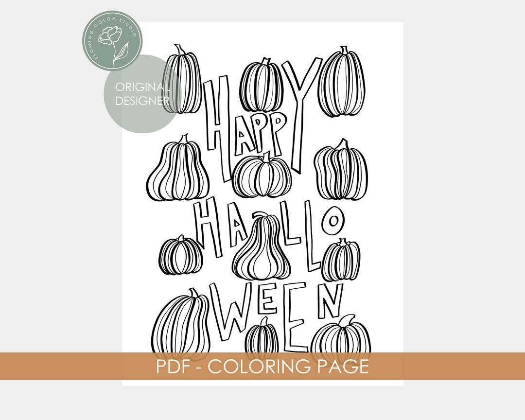 Halloween Printable Coloring Page Happy Halloween in 9 Pumpkins - PDF ...