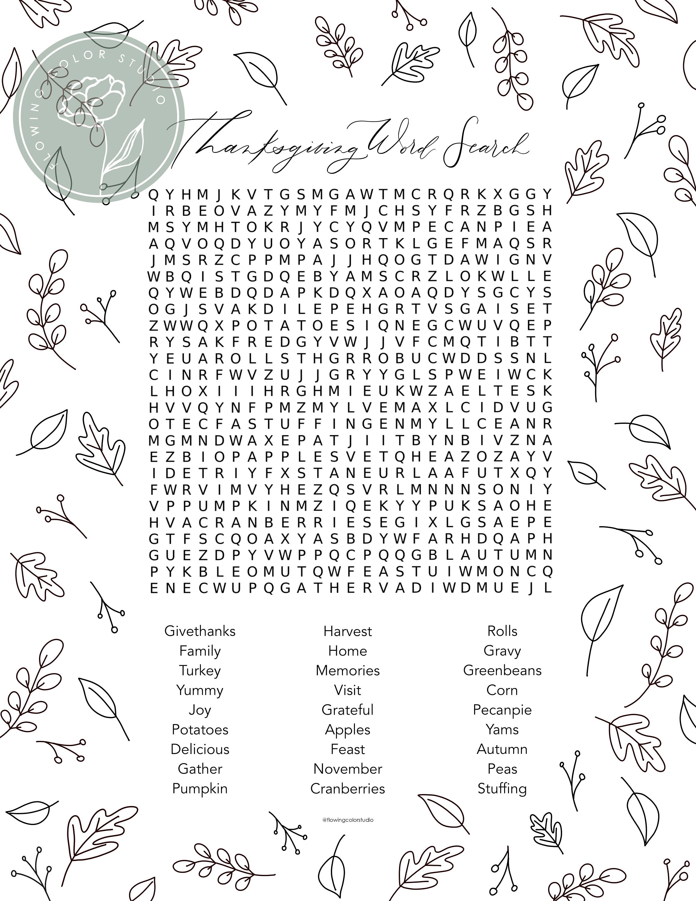 Thanksgiving Printable Activity Word Search Easy and Hard - Coloring ...