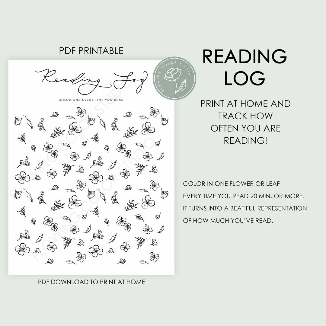 Floral Reading Log Coloring Page - Instant Download Printable, Letter ...