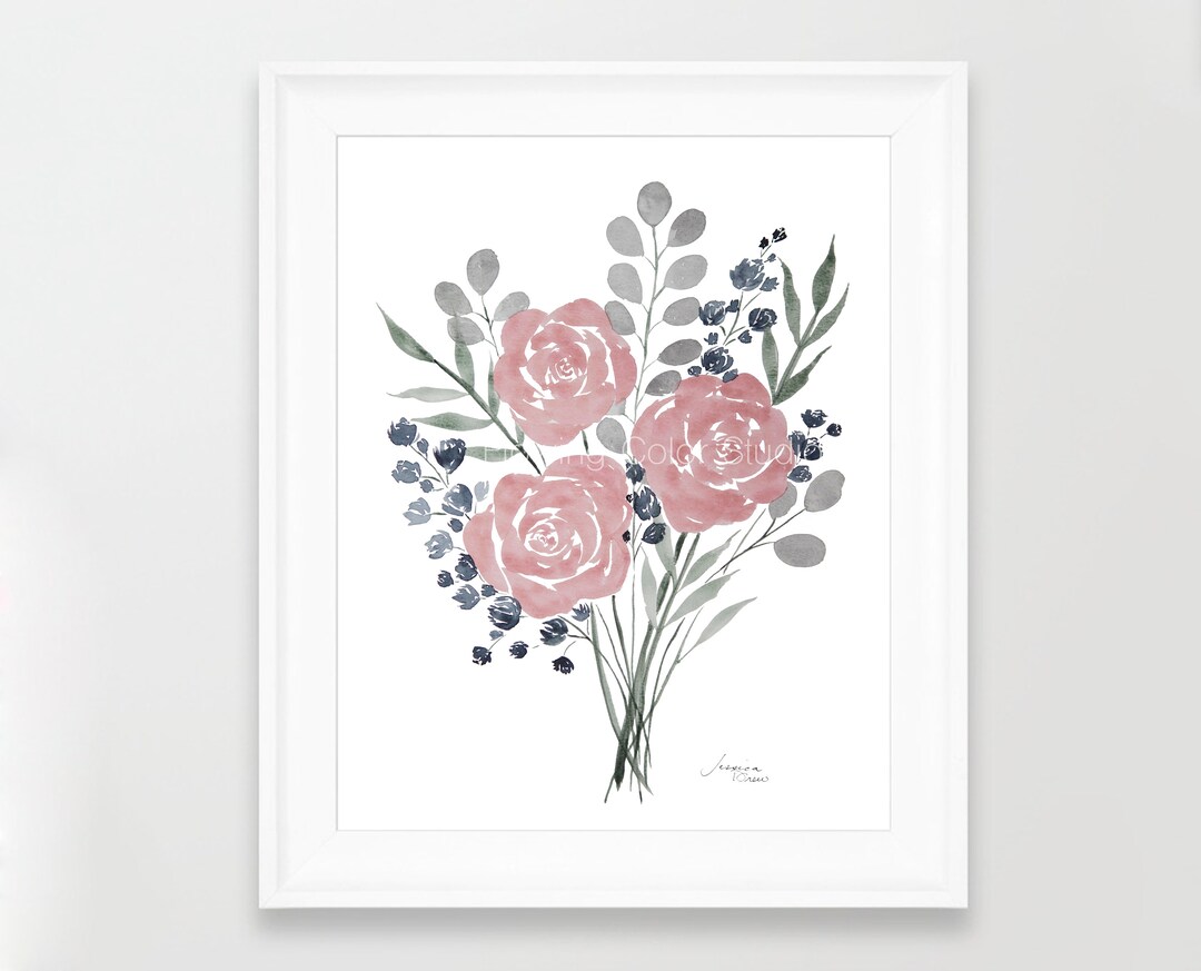 Rosa polvorienta, azul marino y ramo floral gris - Etsy España
