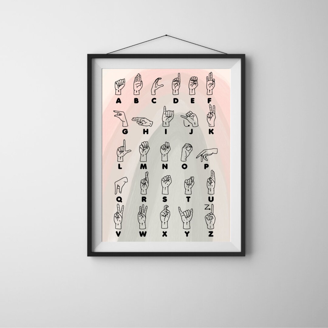 ASL Alphabet Printable Wall Art Boho Background Instant - Etsy