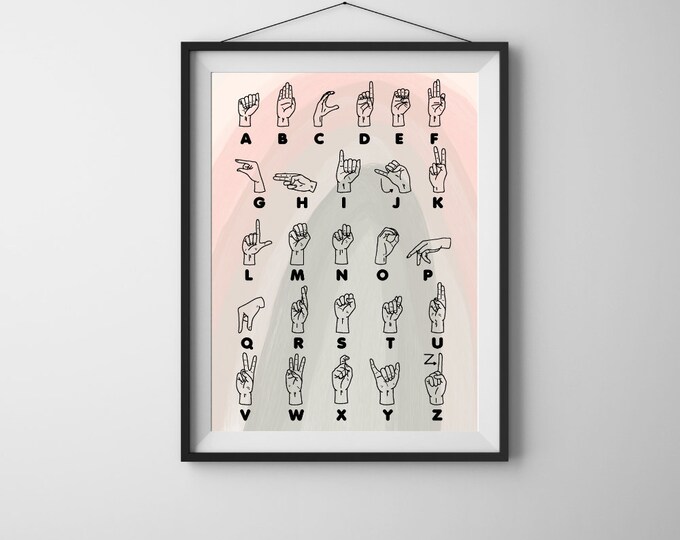 ASL Alphabet Printable Wall Art Boho Background Instant Download Wall ...