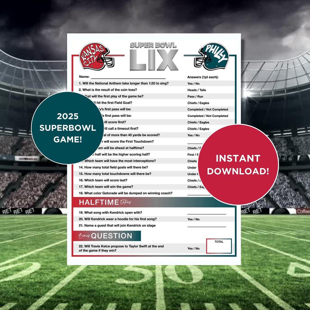 Superbowl Prediction Game | Printable Instant Download | Big Game 2025 ...