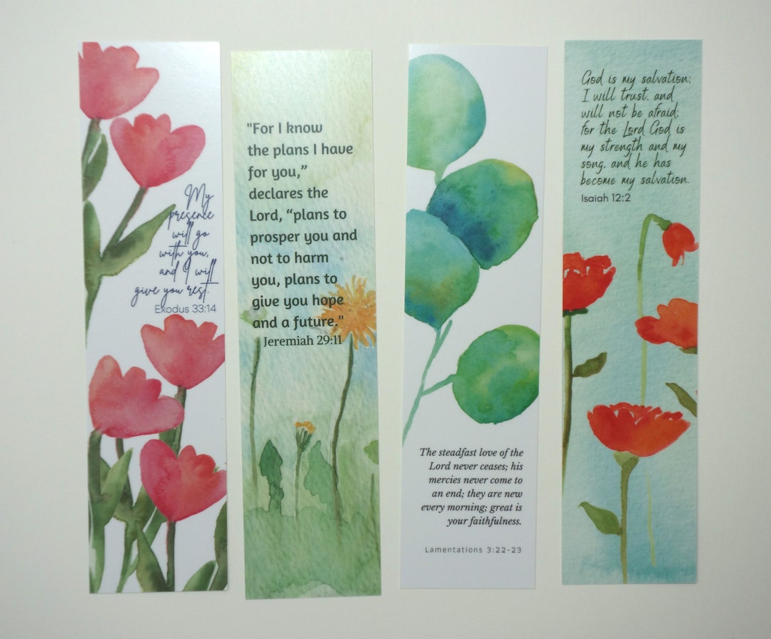 Floral Bible Verse Bookmark Set of 4 With Encouraging Verse and ...