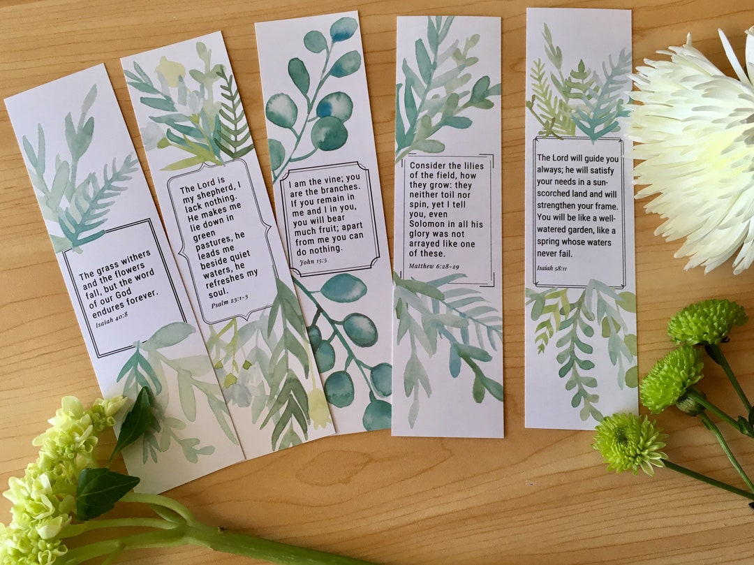 Botanical Bible Verse Bookmarks Set - Watercolor Christian Gift ...