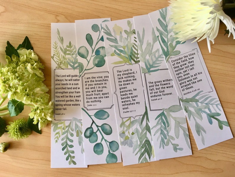 Botanical Bible Verse Bookmarks Set Watercolor Christian - Etsy UK