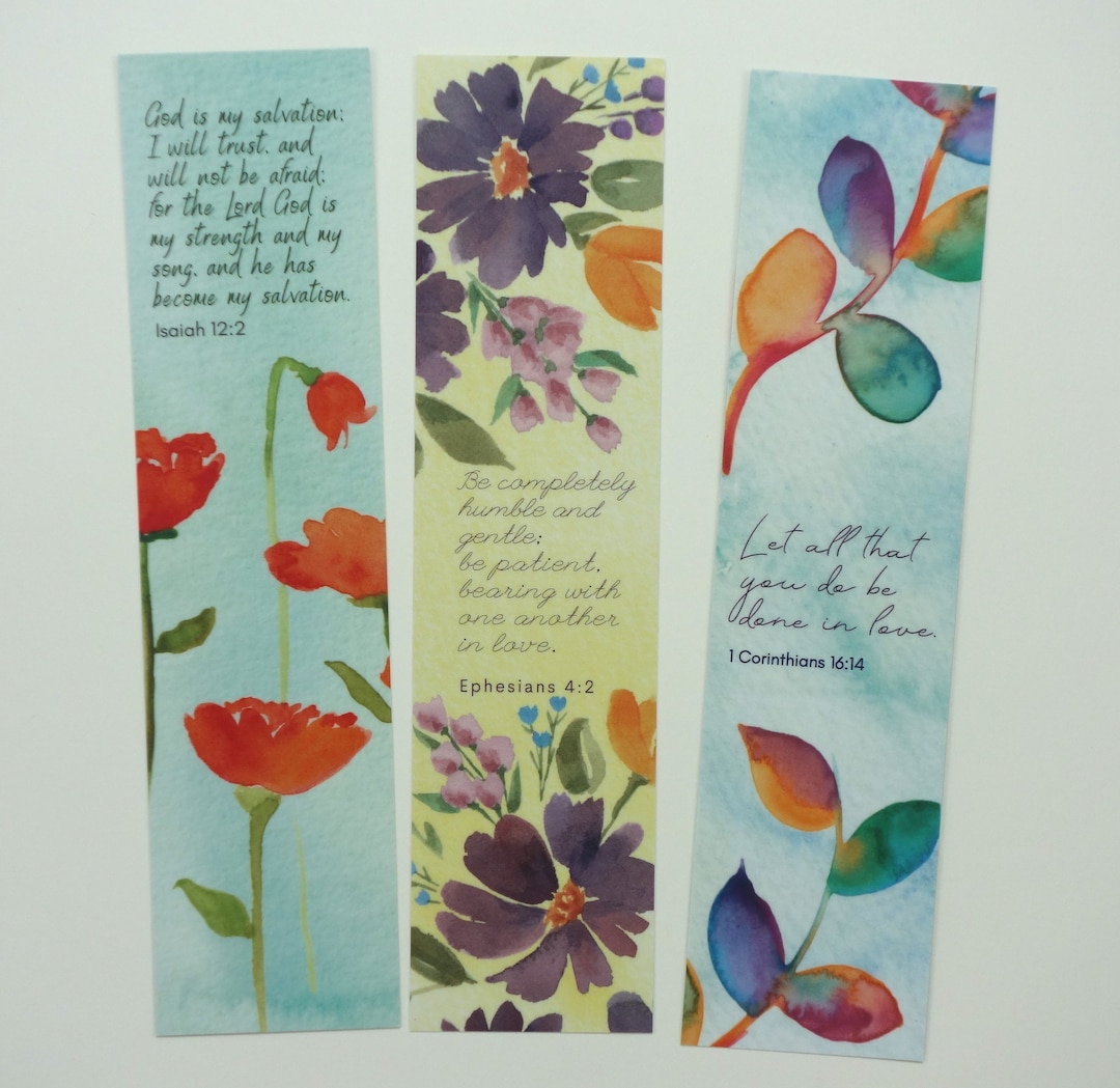 Set of 3 Colorful Painted Bible Verse Bookmarks - Christian Gift ...