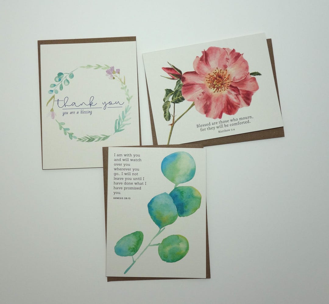 Set of Watercolor Christian Cards / Encouragement and Thank You Cards ...