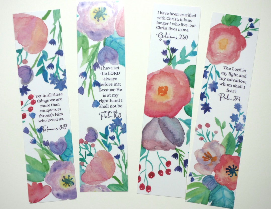 Set of 4 Encouraging Bible Verse Bookmarks With Watercolor Florals ...