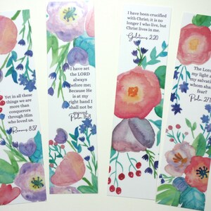 Set of 4 Encouraging Bible Verse Bookmarks With Watercolor Florals ...