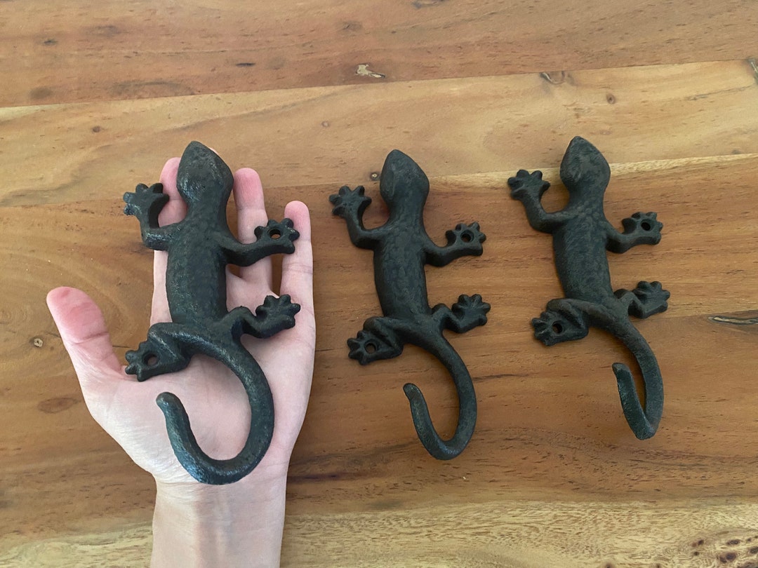 Set of 3 Vintage Look Cast Iron Rustic Lizard Wall Hooks Farm Country ...