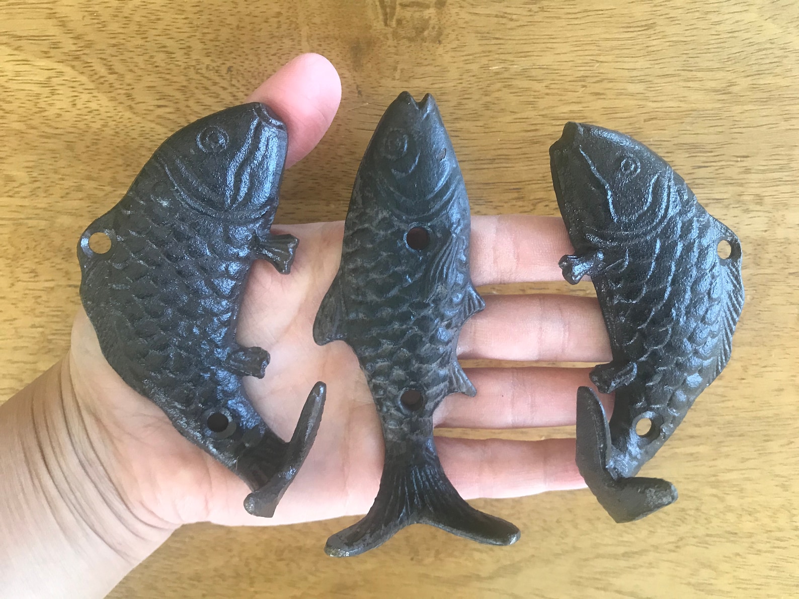 Fish Hookset of 3 Rustic Hook Marine Creature Cast Iron Wall - Etsy