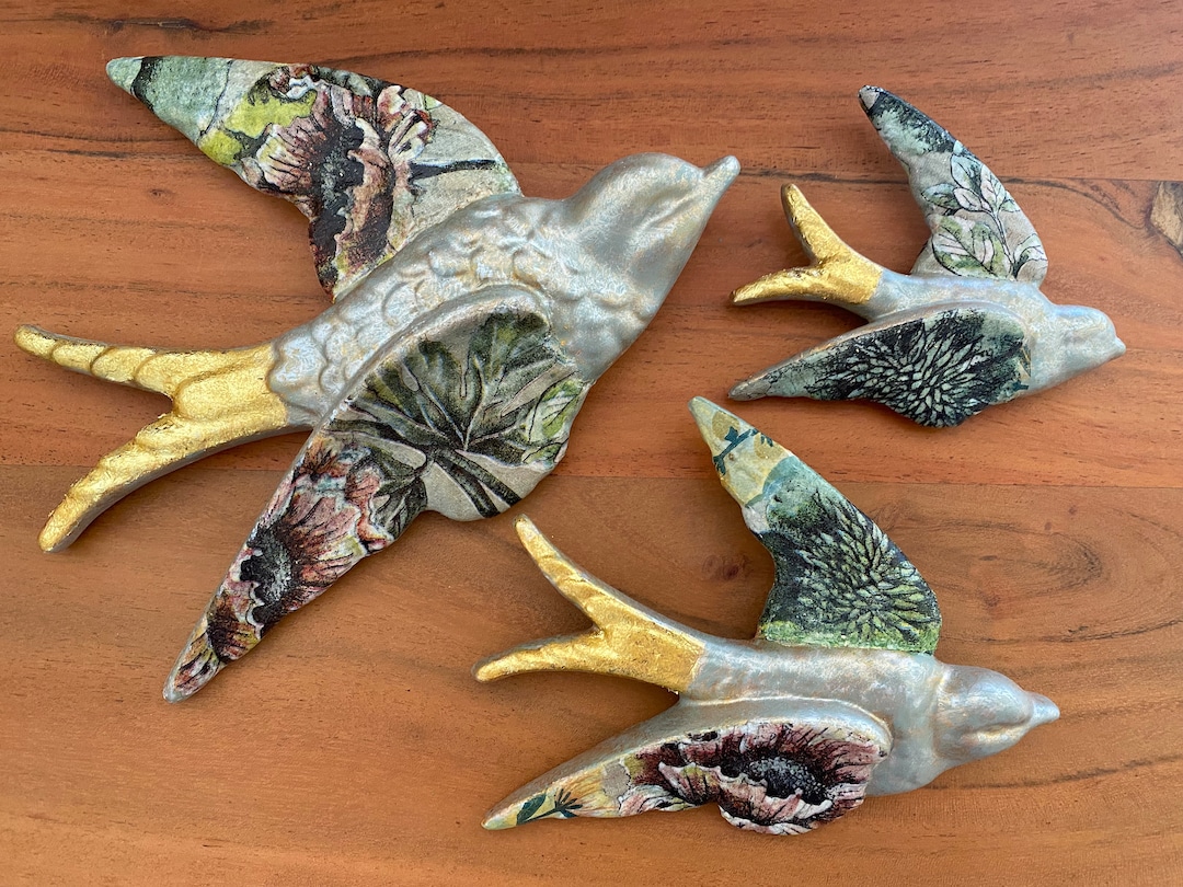 Ceramic Flying Swallow Wall Decor, Set of 3, Floral Retro Birds - Etsy