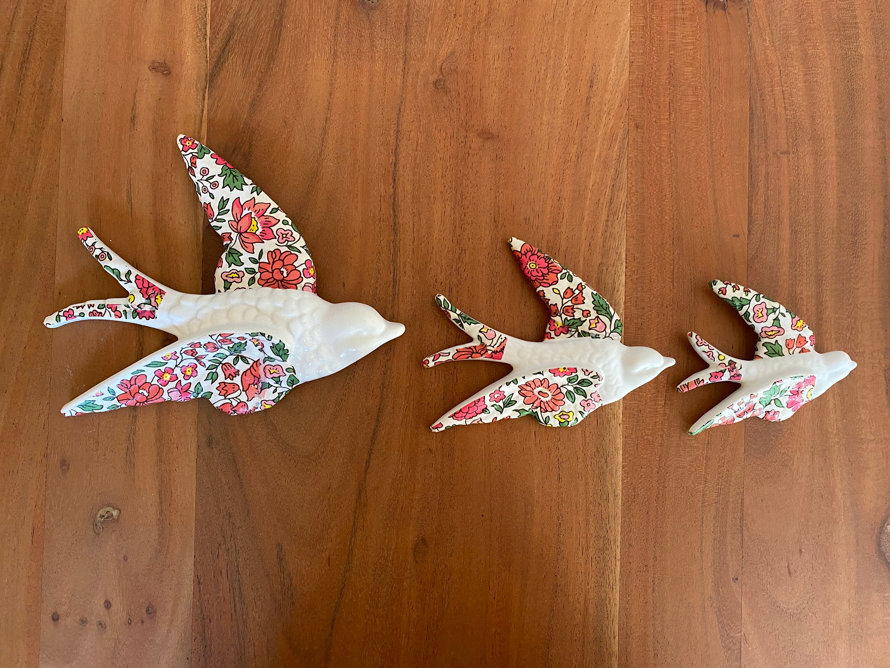 Set of 3 Ceramic Floral Flying Swallow Birds, Retro Wall Decor - Etsy