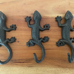 Set of 3 Vintage Look Cast Iron Rustic Lizard Wall Hooks Farm Country ...