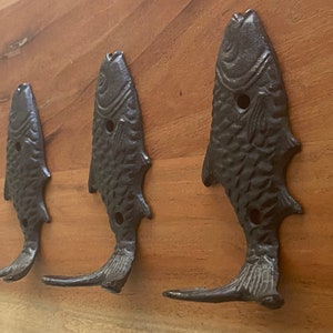 Fish Hook,set of 3 Rustic Hook, Marine Creature Cast Iron Wall Hook ...