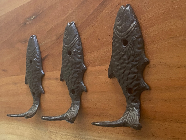 Fish Hookset of 3 Rustic Hook Marine Creature Cast Iron Wall - Etsy