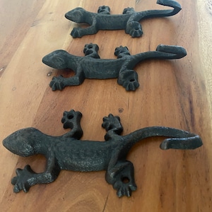 Set of 3 Vintage Look Cast Iron Rustic Lizard Wall Hooks Farm Country ...