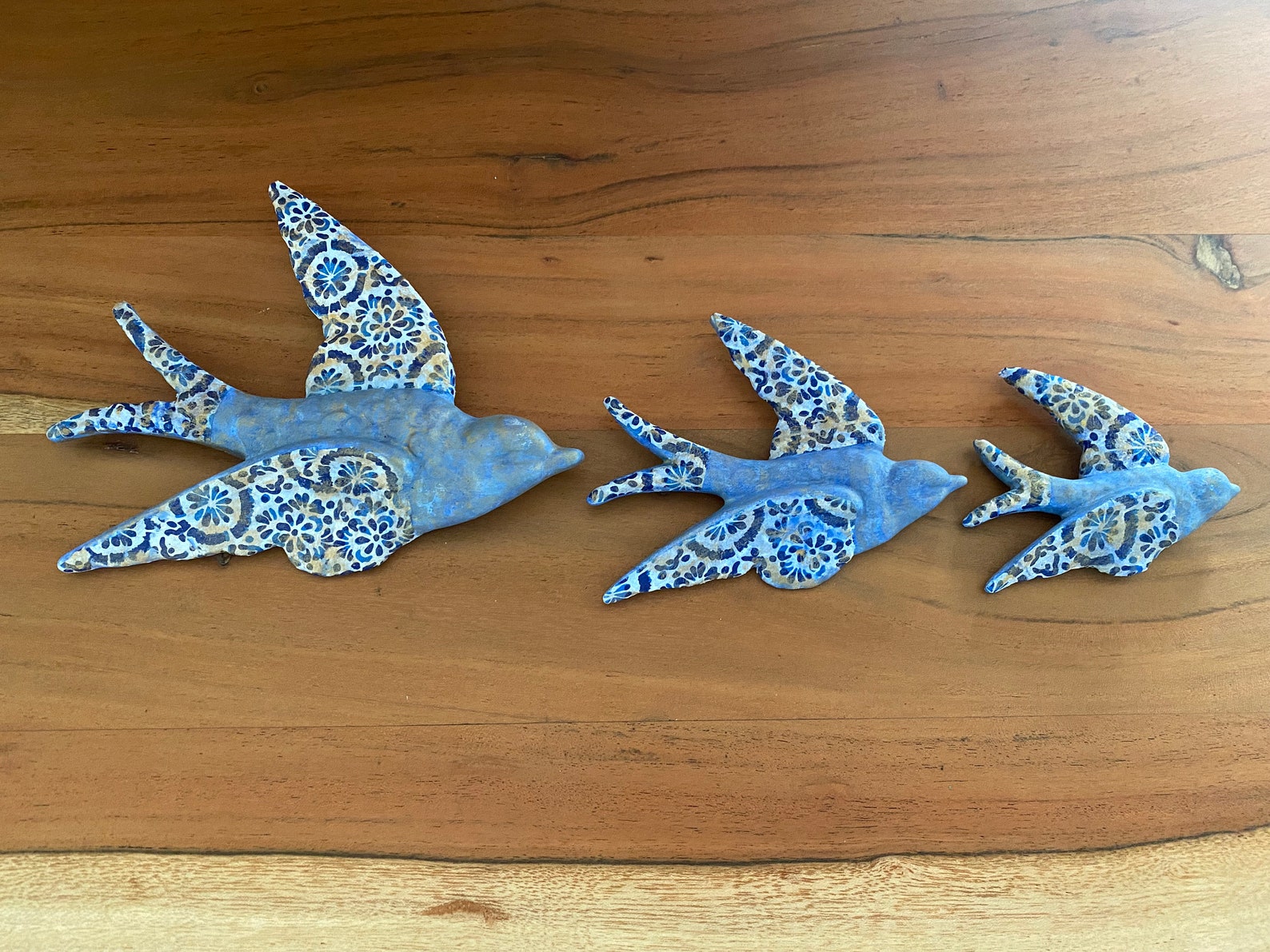 Blue Gold Ceramic Flying Birds Wall Decor - Set of 3 - Etsy