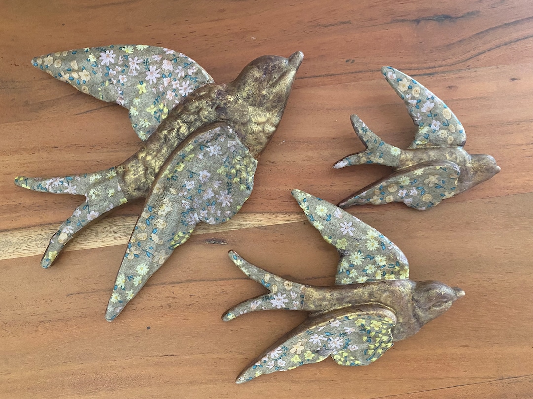 Set of 3 Brown Rusty Flying Birds Hanging Retro Vintage Look Ornament ...