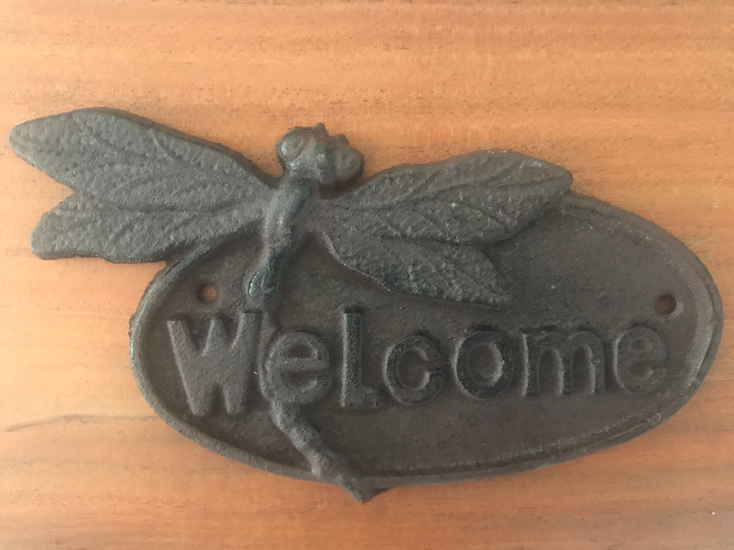 Cast Iron Vintage Look Rustic Dragonfly Welcome Sign Plaque - Etsy