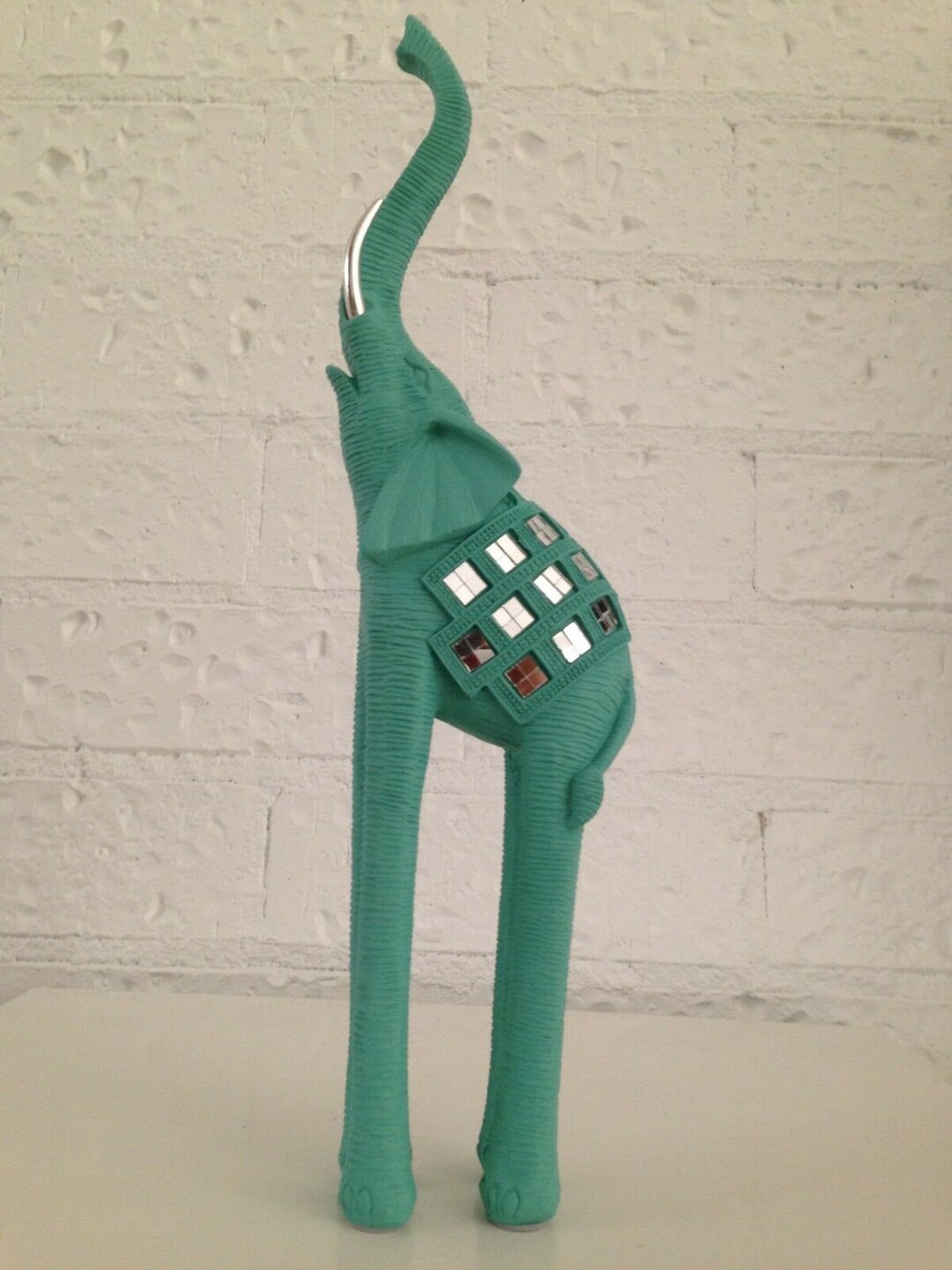 Aqua Mirrored Ceramic Elephant Figurine, Trunk up Decor (30 CM) - Etsy