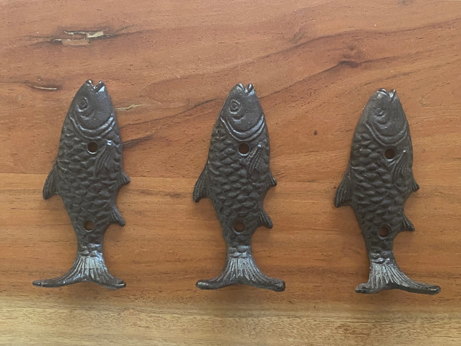 Fish Hookset of 3 Rustic Hook Marine Creature Cast Iron Wall - Etsy
