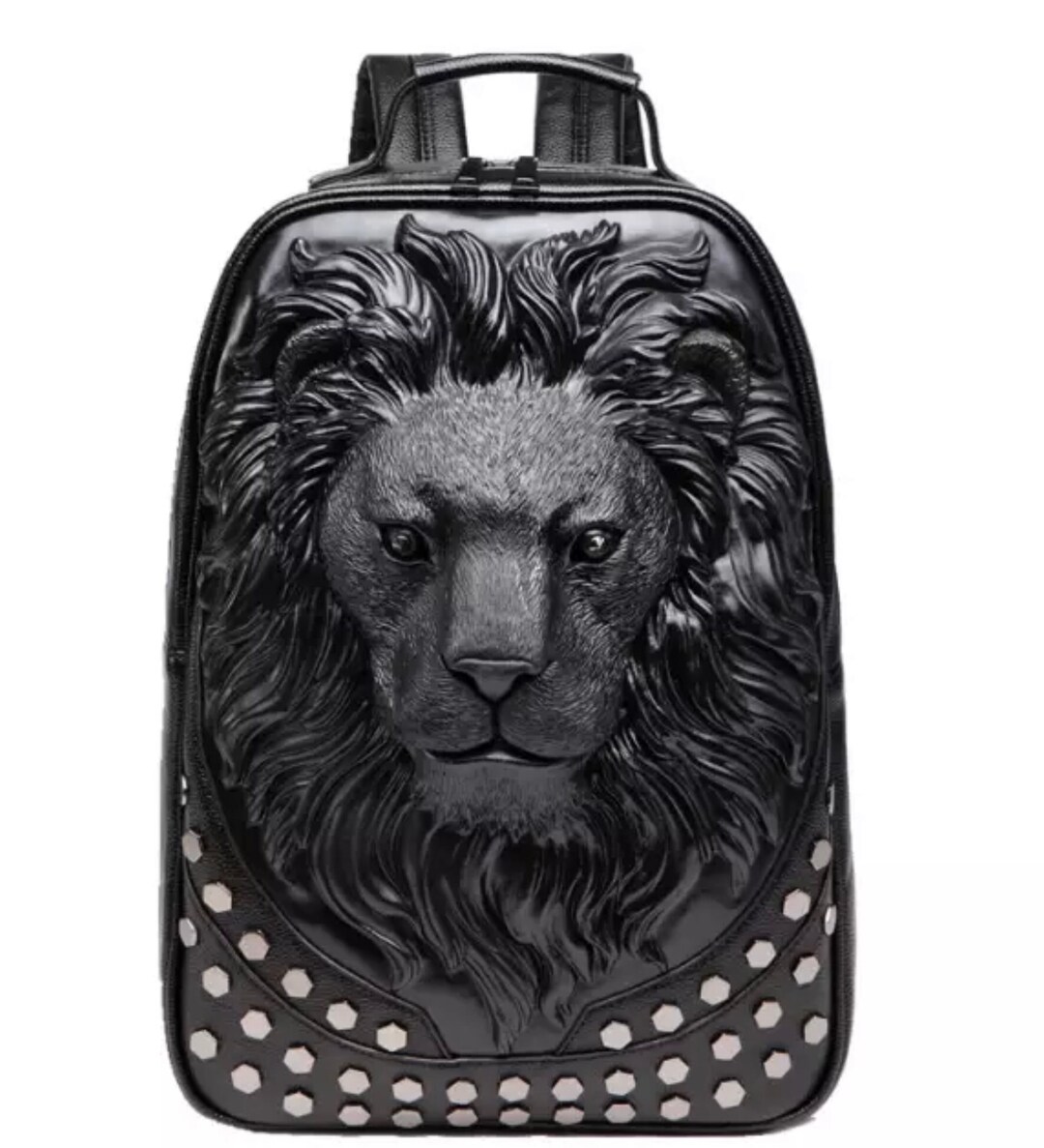 3D Lion Head Bag Luxury Lion Book Bag Vegan Leather Backpack Studded 3D ...